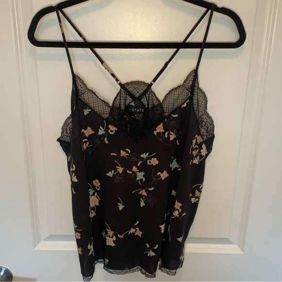 1 State | Tops | State Black Lace Trim Tank With Racerback Straps And ...
